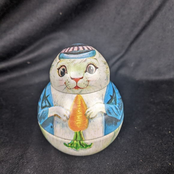 Accents | 1982 B Shackman Co Roly Poly Tin Bunny In Blue Suit W Carrot ...